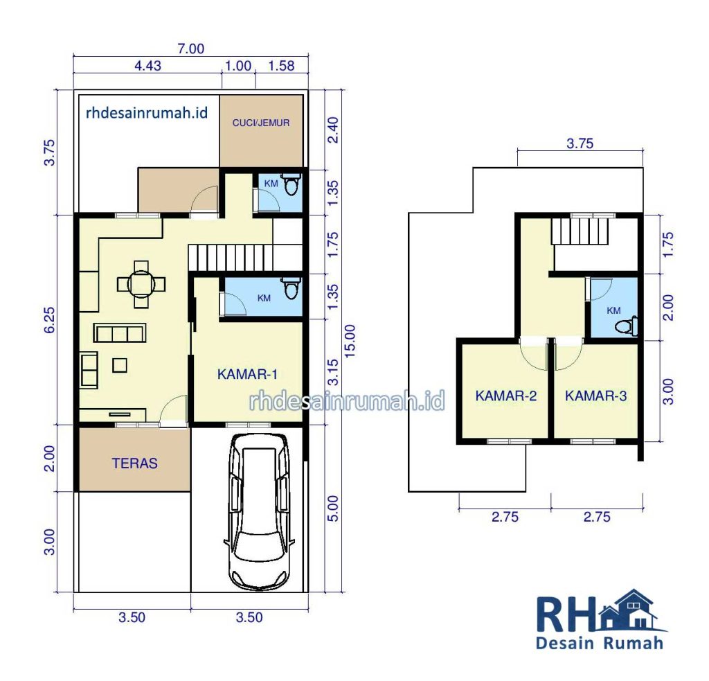 Denah Rumah 7x15 Meter