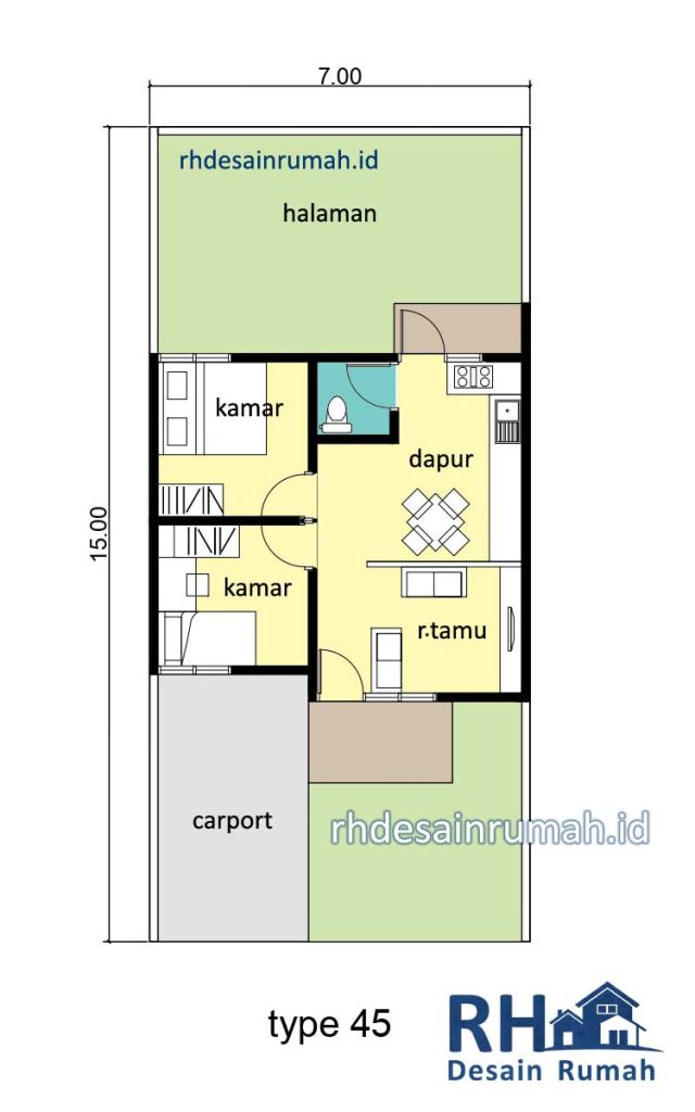 Denah Rumah 7x15 Meter