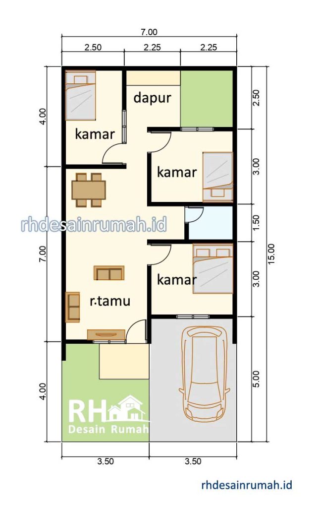 Denah Rumah 7x15 Meter