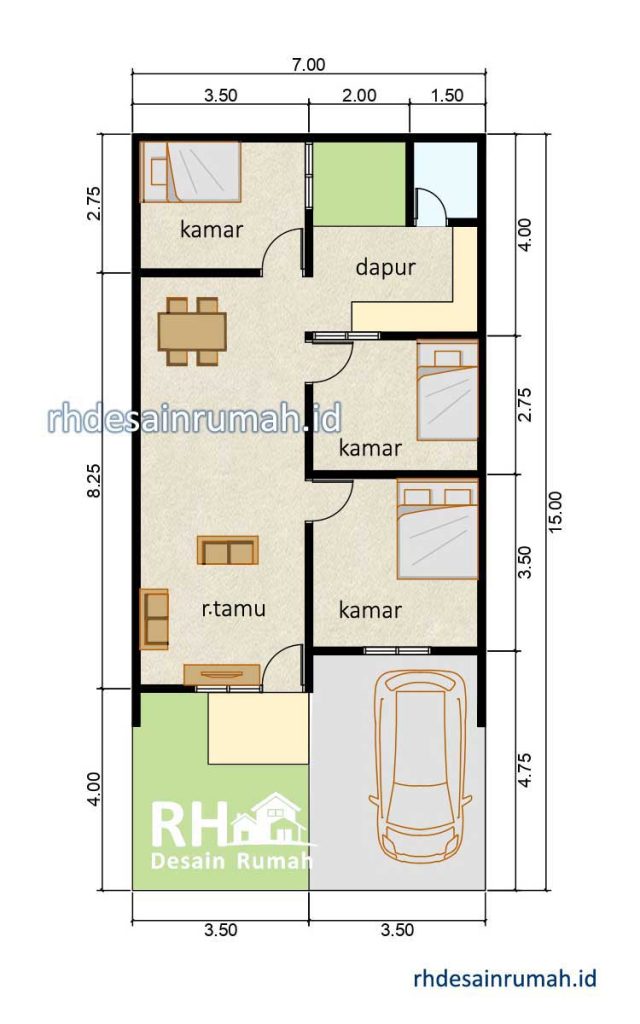 Denah Rumah 7x15 Meter