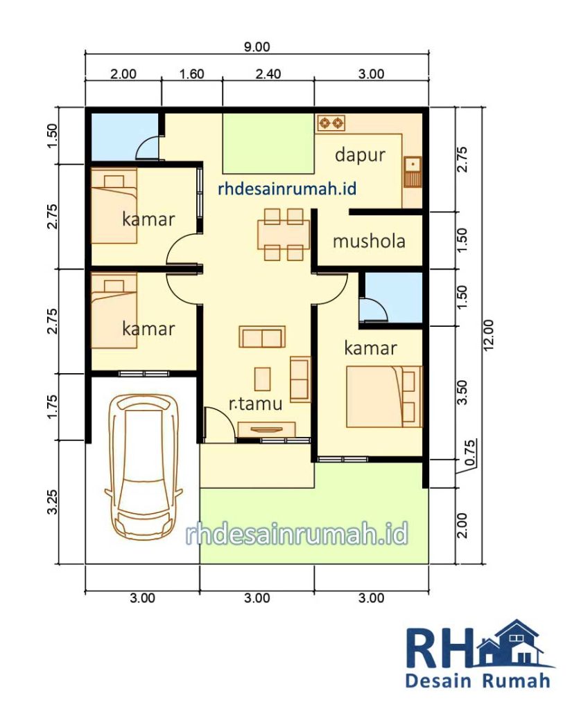 Denah Rumah 9x12 Meter